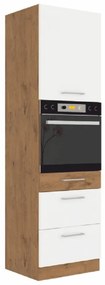 Vysoká kuchyňská skříňka na vestavné spotřebiče 60 DPS-210 3S 1F Velaga (lesk bílý + dub lancelot). 1015536