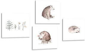 Set obrazů lesní zvířátka v minimalistickém stylu - 4x 60x60 cm