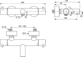 Ideal Standard CeraTherm T125 - Vanová termostatická baterie nástěnná, chrom A7588AA