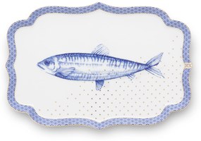 Pip Studio Royal Yerseke oválný talíř 26x18cm, bílo-modrý (modro-bílý talíř z tenkostěnného porcelánu)
