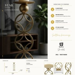 Kovový svícen Star 32 cm zlatý/mramor