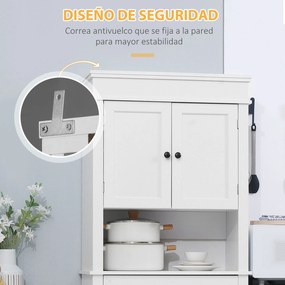 HOMCOM Kuchyňský úložný bufet s mikrovlnnou troubou s 4 dveřmi, 1 zásuvkou a otevřenou policí pro obývací pokoj 74x39,5x183 cm Bílý