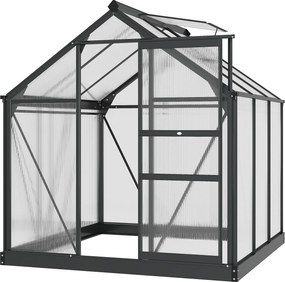 Zahradní skleník Outsunny z polykarbonátu 3,65 m² hliníkový skleník pro zahradu 190 x 192 x 201 cm odolný vůči UV záření, se zpevněným základem, okape