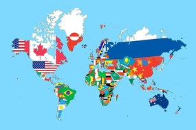 Obraz mapa světa s vlajkami - 120x80 cm