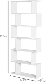 HOMCOM Moderní Knihařská Skříň s 6 Policemi pro Jídelnu, Obývací Pokoj a Kancelář 80x23x192 cm Bílá