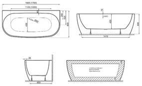 Polimat Akrylátová volně stojící vana ke stěně Risa 170x80 Barva: Bílá/grafit lesk, Rozměry (cm): 170x80