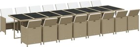 17dílný zahradní jídelní set s poduškami béžový polyratan 3095677