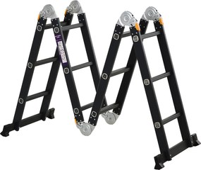 DURHAND Multifunkční skládací žebřík 5 v 1 přenosný s 2 platformami protiskluzové nohy hliníkové závěsy 150 kg 370x61x11 cm Černá | Aosom
