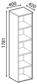 Úzká kancelářská skříň PRIMO WOOD, 1781 x 400 x 420 mm, dub přírodní