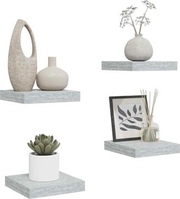 Plovoucí nástěnné police 4 ks betonově šedé 23x23,5x3,8 cm MDF 326590