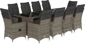 11dílný zahradní bistro set s poduškami šedý polyratan 3277241