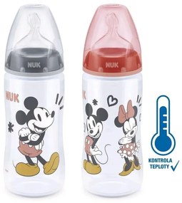 Kojenecká láhev na učení NUK Disney Mickey s kontrolou teploty 300 ml červená