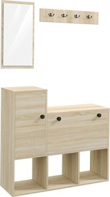 HOMCOM 3 v 1 Předsíňový nábytek se stojanem na boty pro 9 párů bot, nástěnným háčkem na kabáty se 4 háčky, skříňkou a zrcadlem z MDF | Aosom
