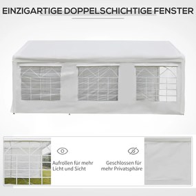 Pavilonový párty stan Outsunny 3x6m se 4 bočními stěnami a okny z polyesteru a kovu – bílý