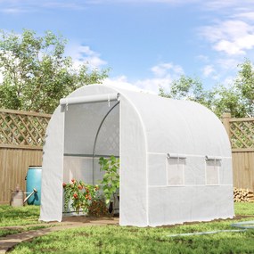Zeleninový skleník Outsunny 245x200x200cm – fóliový skleník s dveřmi a oknem, poly tunel z pozinkované oceli, zahradní tunel, skleník včetně zakotvov…