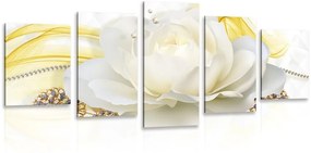 5-dílný obraz luxusní růže s abstrakcí - 100x50 cm