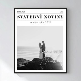 Personalizovaný magický fotoobraz v rámu - 40x50 - svatební noviny