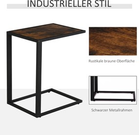 HOMCOM Konferenční stolek ve tvaru C Konferenční stolek kovový MDF rustikálně hnědý 40,6 x 50,8 x 64,2 cm do obývacího pokoje | Aosom.de