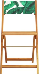 3dílný bistro set vzor listů textil a masivní dřevo 3281872