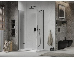 Mexen Lima skládací sprchový kout 70 x 110 cm, Průhledné, Černá + sprchová vanička Flat, Bílá - 856-070-110-70-00-4010B