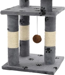 Škrabadlo pro kočky se sisalovými sloupky 65 cm šedé s tlapkami 170608