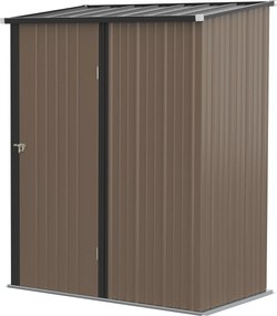 Zahradní kůlna Outsunny 1,34 m² s pultovou střechou, uzamykatelný nástrojový kabinet, vyrobený z pozinkované oceli, 161,5 x 94,5 x 196 cm, hnědý | Aos