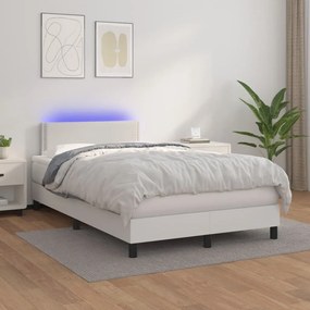 Box spring postel s matrací a LED bílá 120x200 cm umělá kůže,  3134154