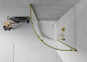 Mexen Rio, čtvrtkruhový sprchový kout 70(dveře)x70(dveře)x190 cm, 5mm sklo námraza, zlatý profil + bílá sprchová vanička RIO, 863-070-070-50-30-4710