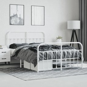 Kovový rám postele s hlavovým a nožním čelem bílý 150 x 200 cm,  352647