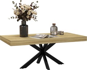 HOMCOM Obdélníkový konferenční stolek v industriálním stylu - černý kov a vzhled přírodního dřeva - 110 x 60 x 45 cm