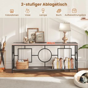 Costway Vintage konzolový stůl 180 cm se 2 úrovněmi, úzký s kovovým rámem