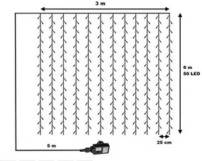 VOLTRONIC 68201 Vánoční světelný závěs - 3x6 m, 600 LED, teple/studeně bílý