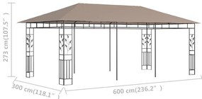 vidaXL Marketos Altán s moskytiérou 6 x 3 x 2,73 m taupe 180 g/m²