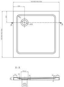 Mexen Flat čtvercová vanička do sprchového kout slim 80 x 80 cm, Bílá, sifon Zlatá - 40108080G