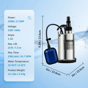 ponorné vodní čerpadlo, 550 W 9500 l/v, s 10 m