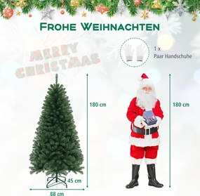 Costway 180 cm umělý vánoční stromek s 568 špičkami z PVC a 200 svátečními