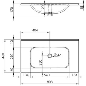 Elita Skappa, nábytkové umyvadlo bez otvoru 80,8x46x1,8 cm, bílá lesklá, ELT-146032