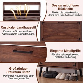 Costway Botník s 2 výklopnými zásuvkami Volně stojící botník ořech
