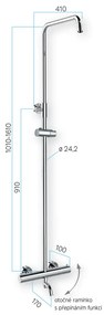 Mereo Mereo, Termostatická nástěnná vanová baterie s hadicí, ruční a talířovou kulatou sprchou slim 200 mm, CB60101TSC