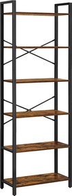 6patrová knihovna úložná police s ocelovým rámem 66 x 30 x 186 cm, rustikální hnědá
