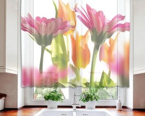 DIMEX | Hotové záclony - kusová fotozáclona Jarní květiny VO-140-010 | růžová, oranžová, zelená, bílá | 140 x 120 cm
