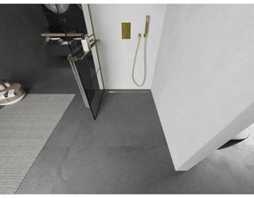 Mexen Kioto+, sprchová zástěna Walk-In s poličkou a věšákem 80 x 200 cm, 8mm čiré sklo černý vzor, ​​zlatý matný profil, 800-080-121-55-77