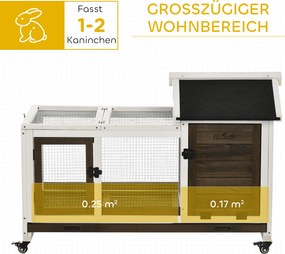 Dřevěný Králíčí Kotec PawHut na Kolečkách - Kotec pro Králíky s Klopenou Střechou a Odjímatelným Táckem - Vnitřní a Venkovní Kotec pro Králíky 108x58…