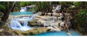 DIMEX | Panoramatická vliesová fototapeta na zeď Vodopád MP-2-0086  | 375 x 150 cm | zelená, modrá, bílá, béžová