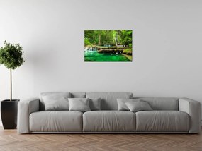 Gario Obraz s hodinami Vodopád Erawan v Thajsku Rozměry: 100 x 40 cm