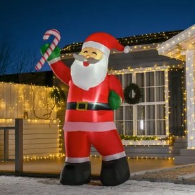 HOMCOM Nafukovací Santa Claus s LED osvětlením, včetně ventilátoru, upevňovacích lan, hřebíků do země, pytlů s pískem, 140cm x 85cm x 250cm