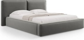 Šedá sametová čalouněná dvoulůžková postel s úložným prostorem s roštem 200x200 cm Arendal – Cosmopolitan Design