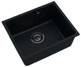 Sink Quality Crypton 55, kuchyňský granitový dřez 460x375x205 mm + černý sifon, černá skvrnitá, SKQ-CRY.B.1KBO.55.XB
