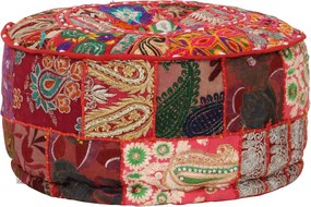 Sedací puf patchwork kulatý bavlna ruční výroba 40x20cm červený 246571