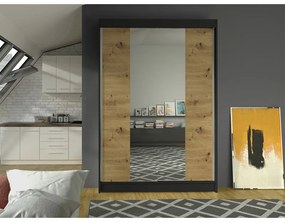 Posuvná skříň se zrcadlem Parys II, Barva: černý + bílá + zrcadlo, Osvětlení: osvětlení LED RGB - barevné